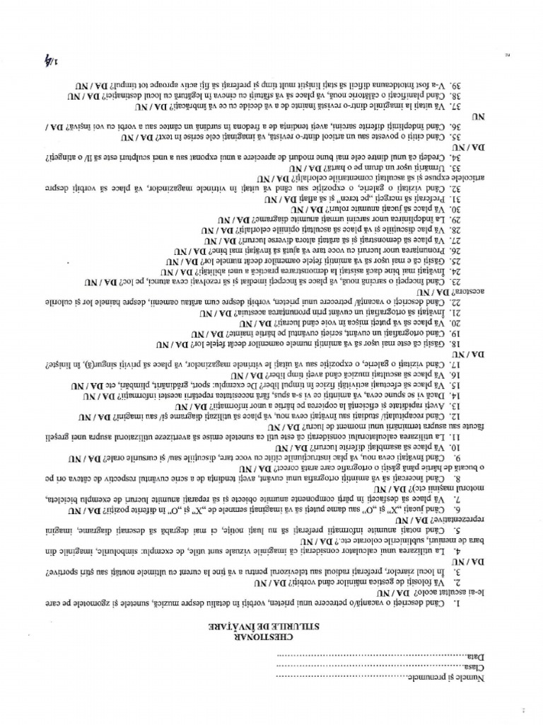 Chestionar Stiluri de Invatare | PDF