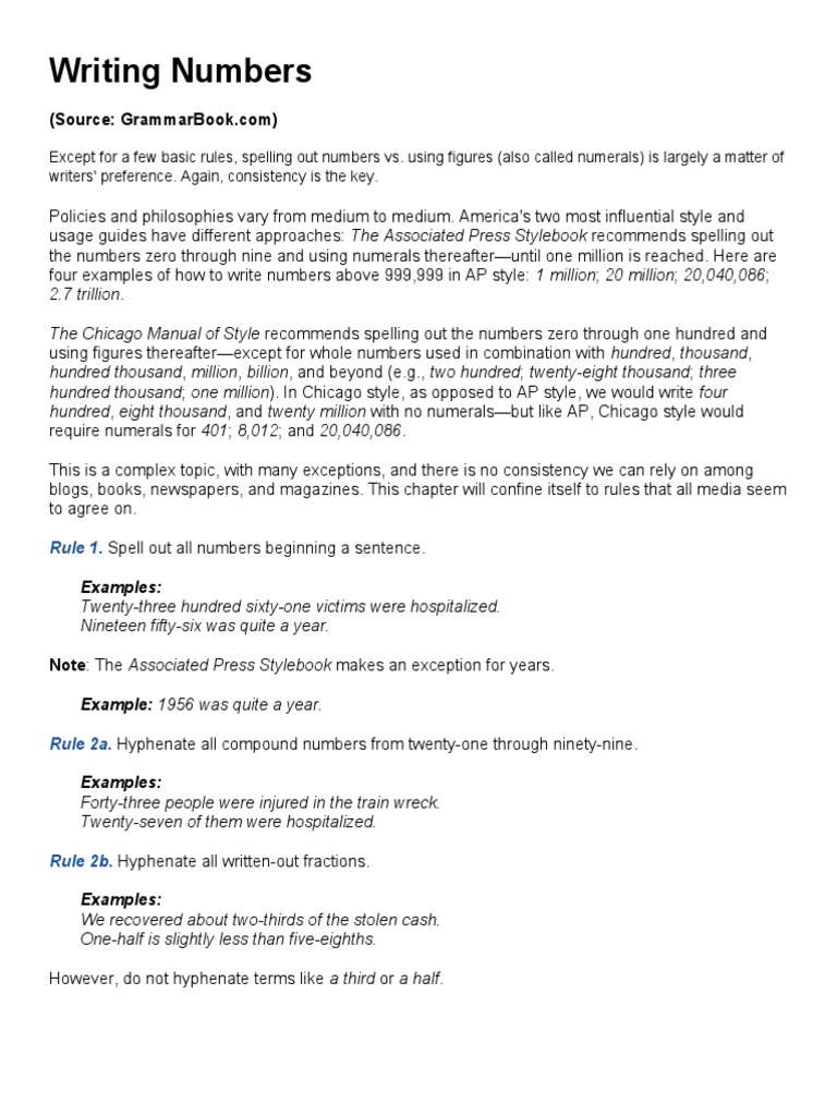 10 Rules For Writing Numbers and Numerals | PDF | Communication ...