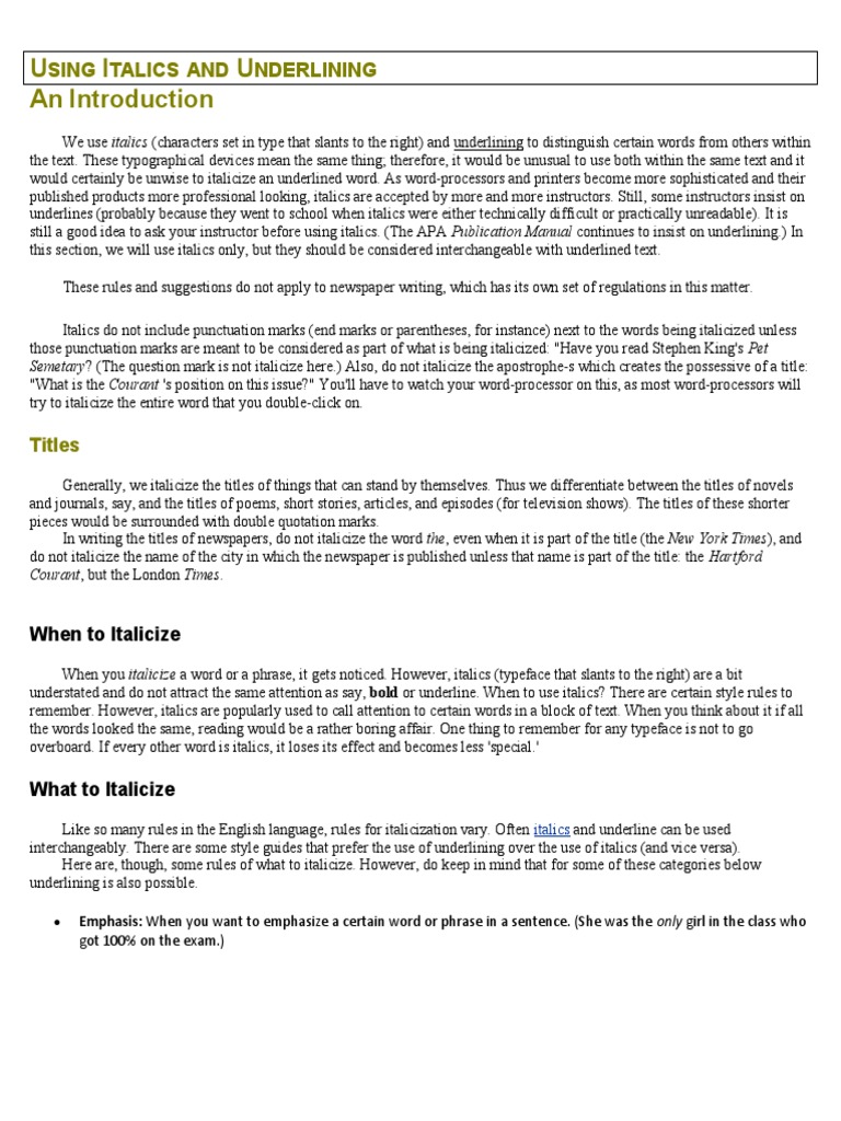 Using Italics and Underlining | PDF | Communication | Human Communication