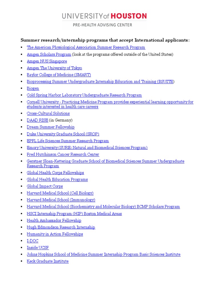 International Summer Research Programs | PDF | Medical School | Doctor ...