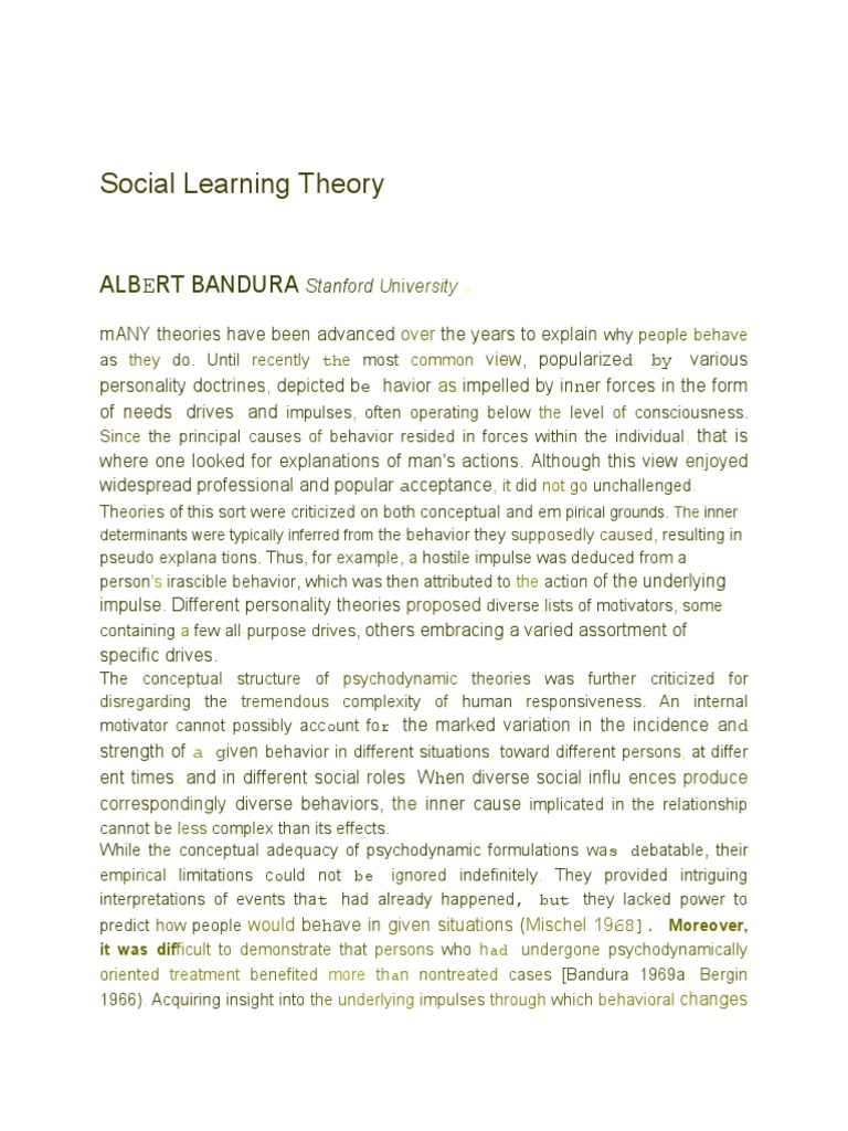 Understanding Bandura's Social Learning | PDF | Reinforcement | Learning