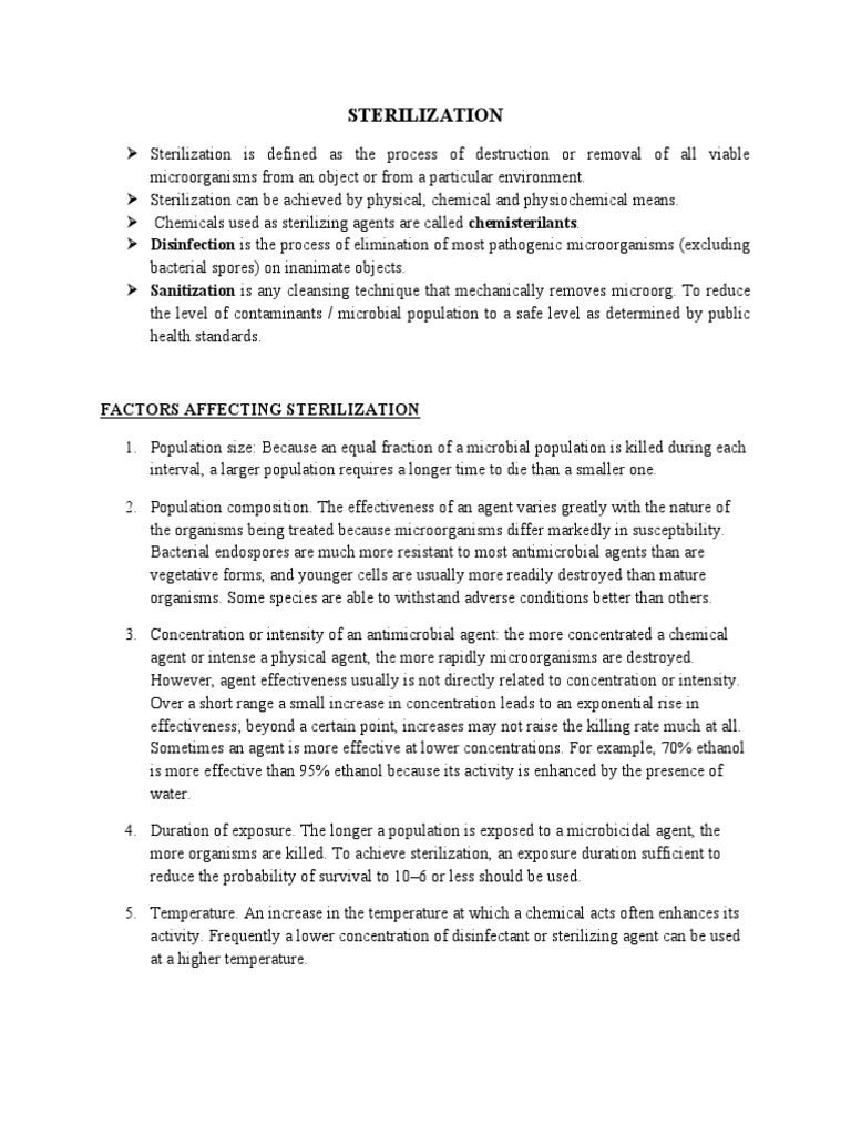 Factors Affecting Sterilization | PDF | Sterilization (Microbiology ...
