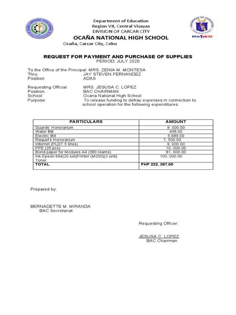 Letter Request for Mooe | PDF