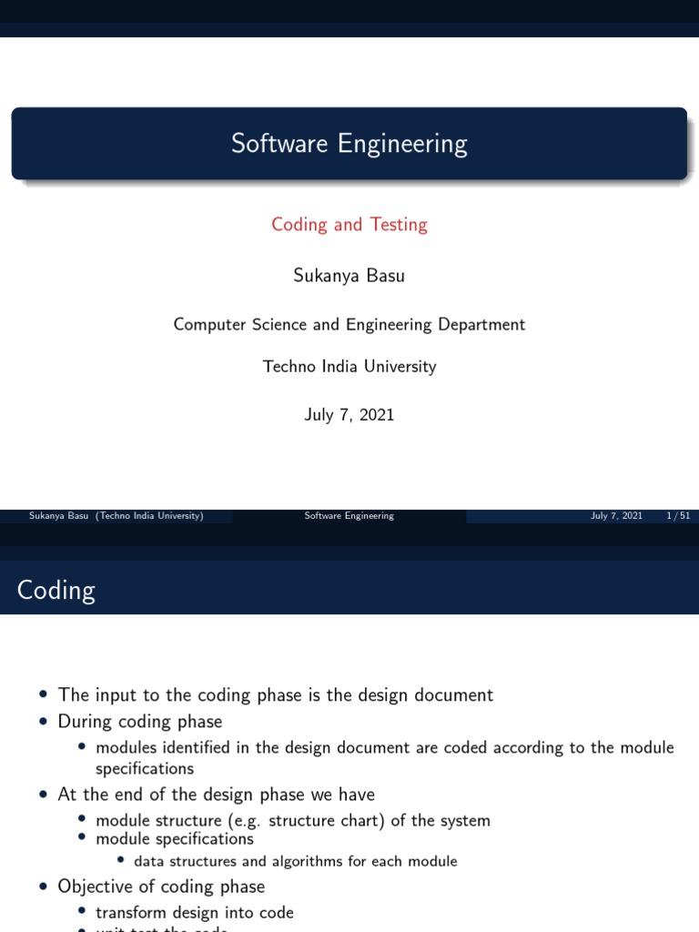 Software Engineering Coding And Testing Download Free Pdf Software Testing Computer 