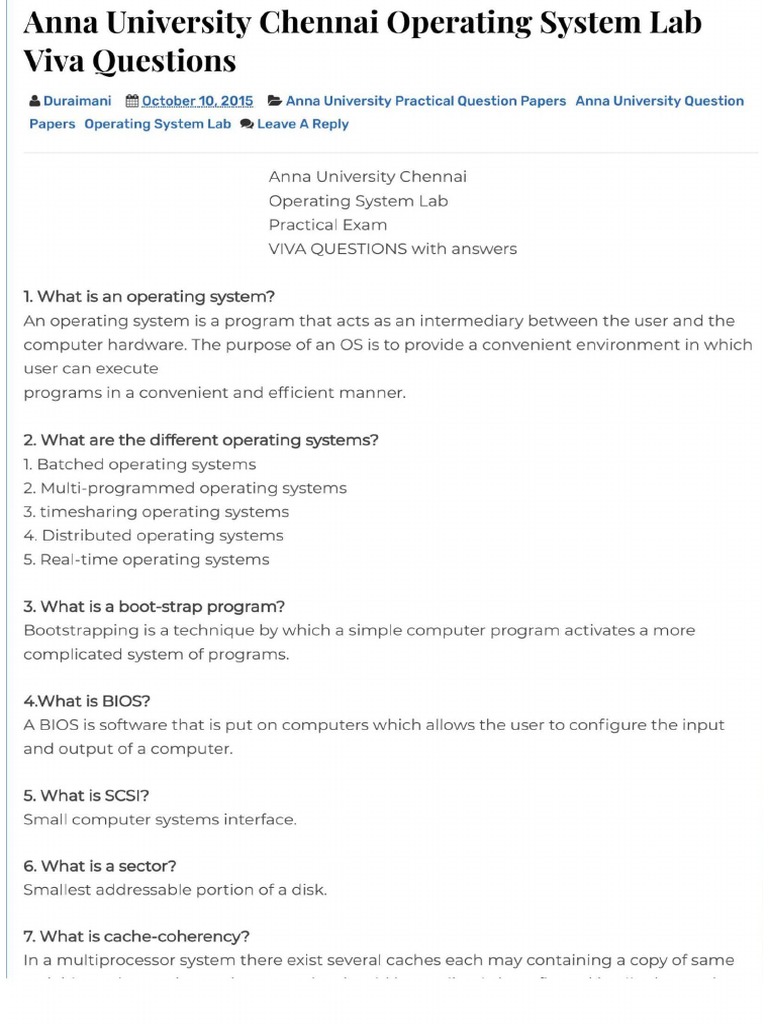 Anna University Chennai Operating System Lab Viva Questions ...