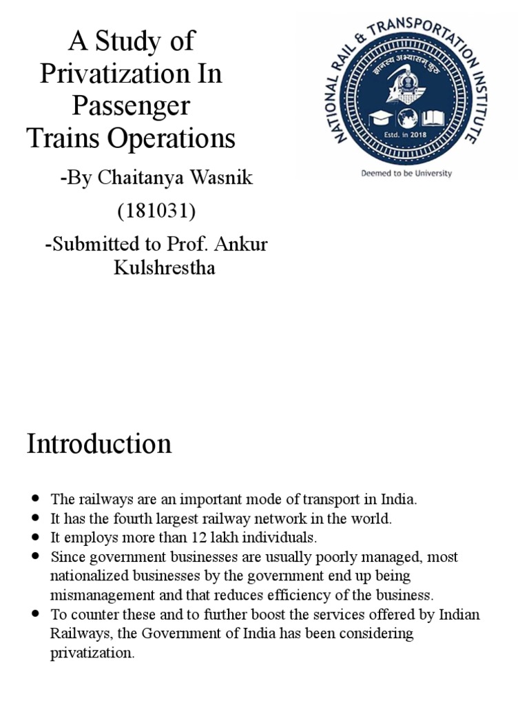A Study of Privatization in Passenger Trains Operations | PDF ...