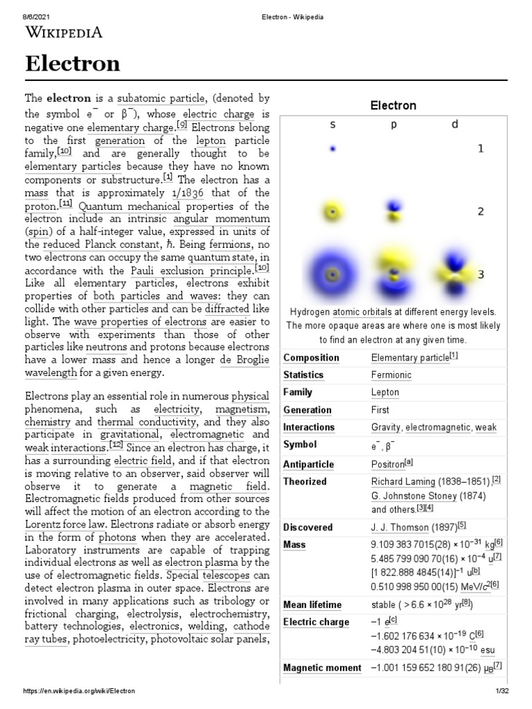 Electron | PDF | Electron | Atoms
