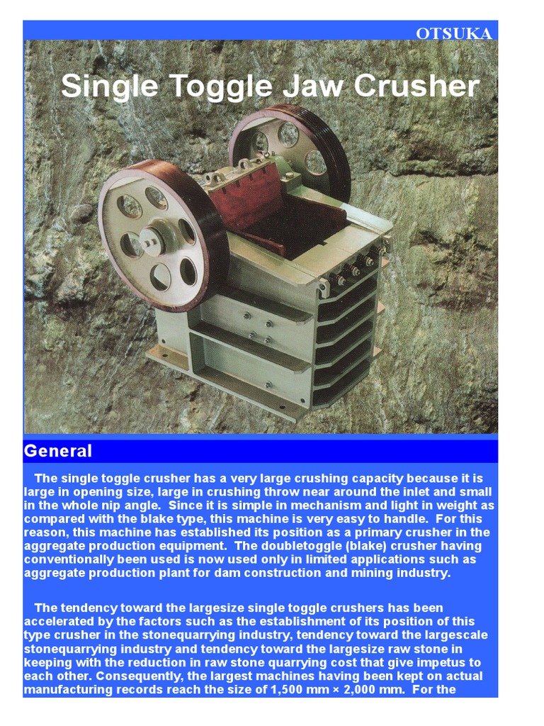 Single Toggle Jaw Crusher OTSUKATEC-2 | PDF | Mechanical Engineering ...