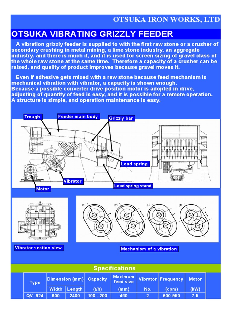Otsuka Vibrating Grizzly Feeder: Otsuka Iron Works, LTD | PDF