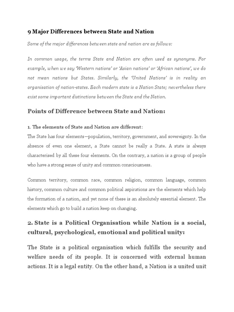 9 Major Differences Between State and Nation Explained | PDF | Nation ...