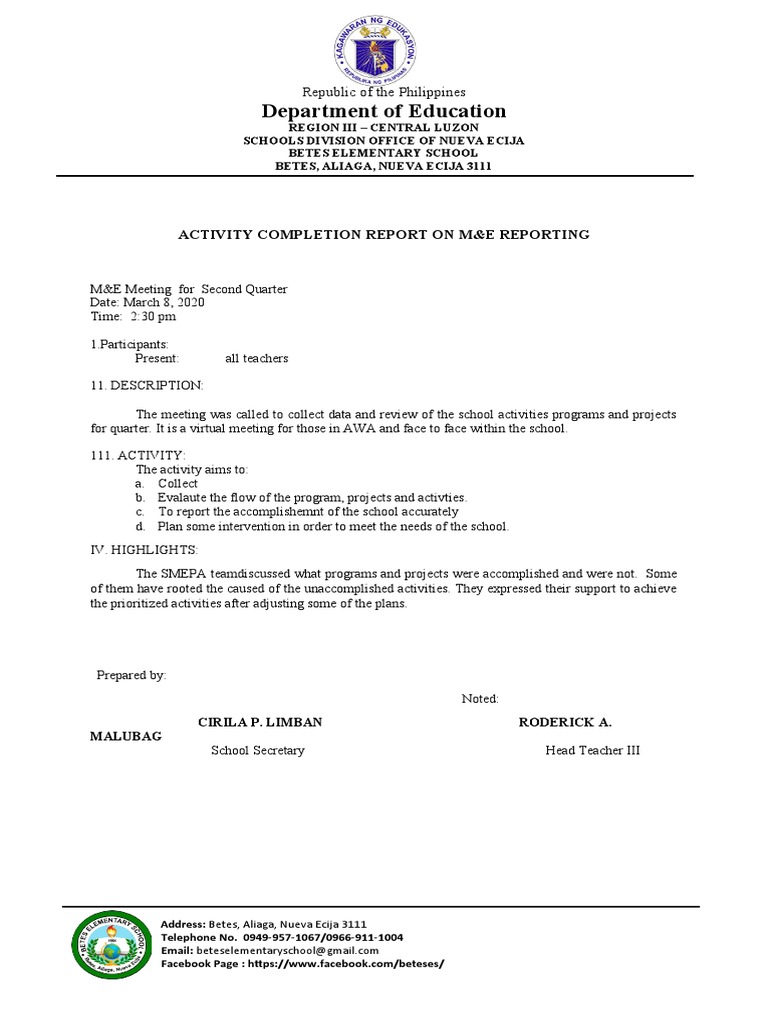 ACTIVITY cOMPLETION rEPORT | PDF | Communication