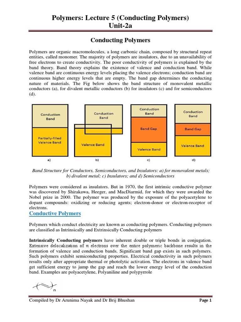 Polymers: Lecture 5 (Conducting Polymers) Unit-2a | PDF | Polymers ...
