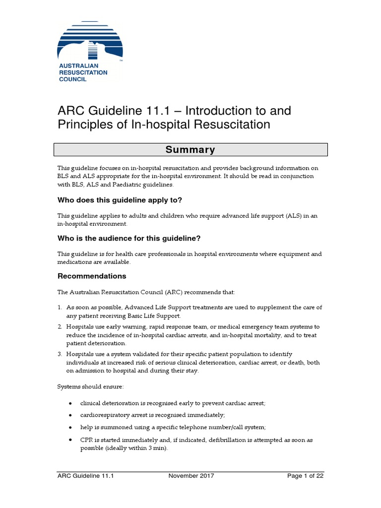 In-Hospital Resuscitation Guidelines | PDF | Cardiopulmonary ...