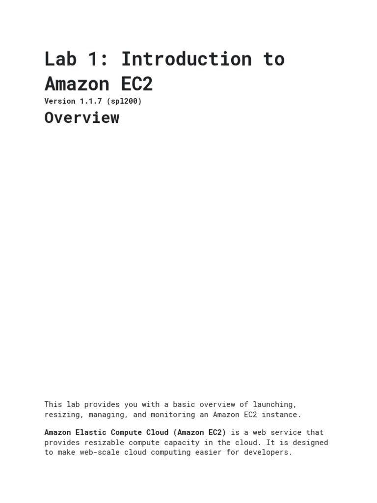 Lab 1: Introduction To Amazon EC2: Version 1.1.7 (spl200) | PDF | World ...