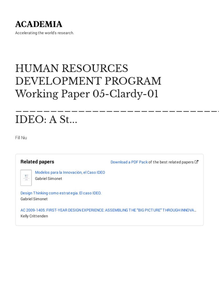 Human Resources Development Program Working Paper 05-Clardy-01 - IDEO: A St.. | PDF ...