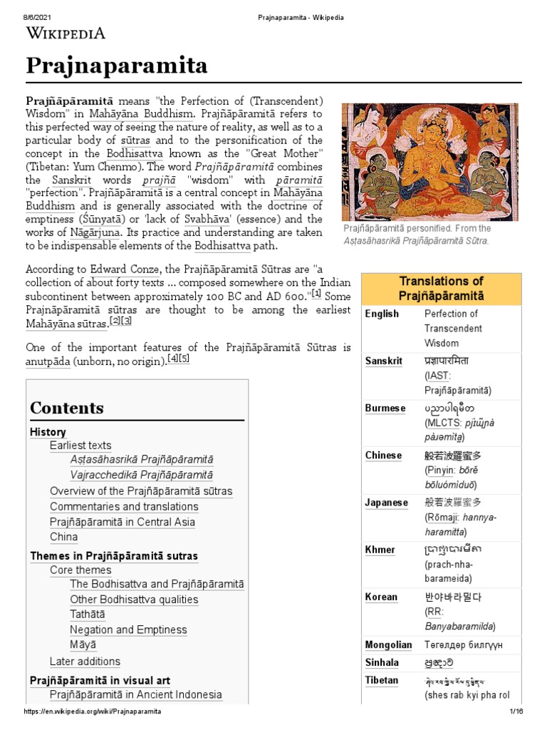Prajnaparamita - Wikipedia | PDF | Mahayana | Śūnyatā