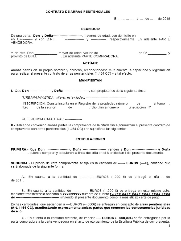 Modelo Contrato de Arras | PDF | Pago inicial | Derecho privado