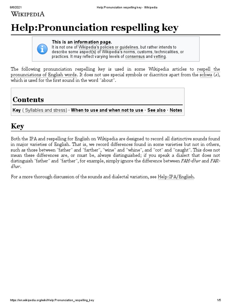Help - Pronunciation Respelling Key - Wikipedia | PDF | Linguistics ...