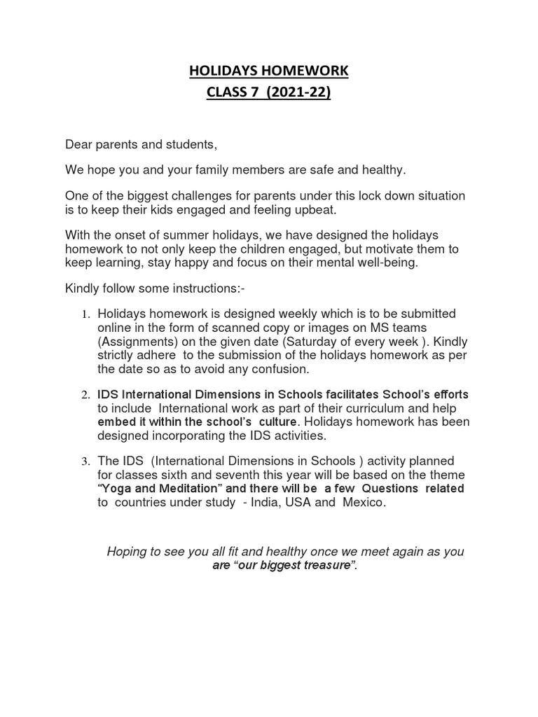 Class 7th Holidays Home Work | PDF | Yoga | Asana