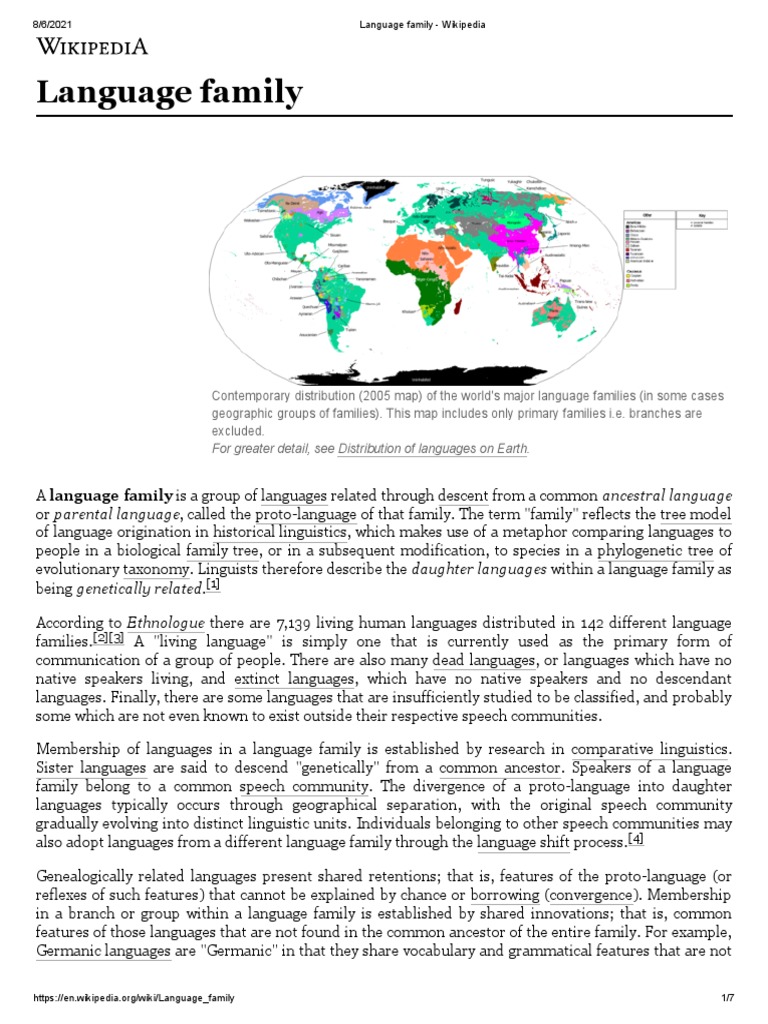 Language Family - Wikipedia | PDF | Psycholinguistics | Linguistics