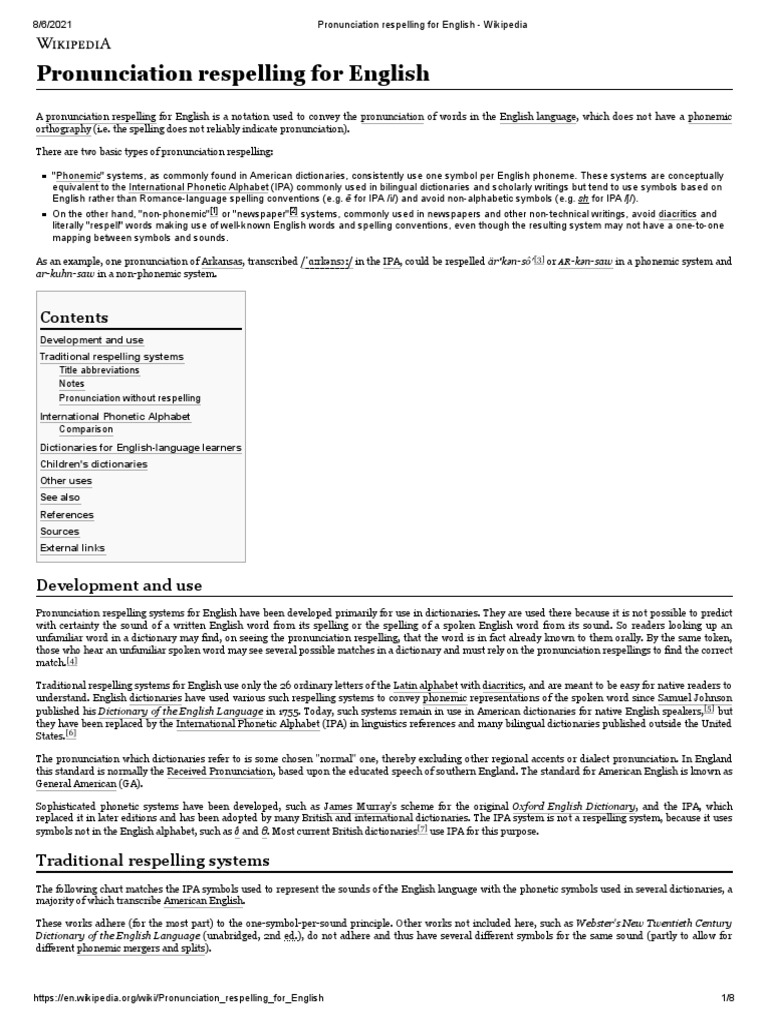 Pronunciation Respelling For English - Wikipedia | PDF | Phonetics ...