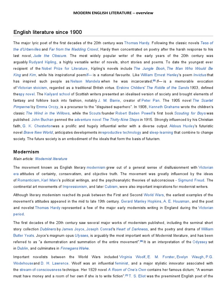 Modern English Literature Overview | PDF | Literary Modernism | Modernism