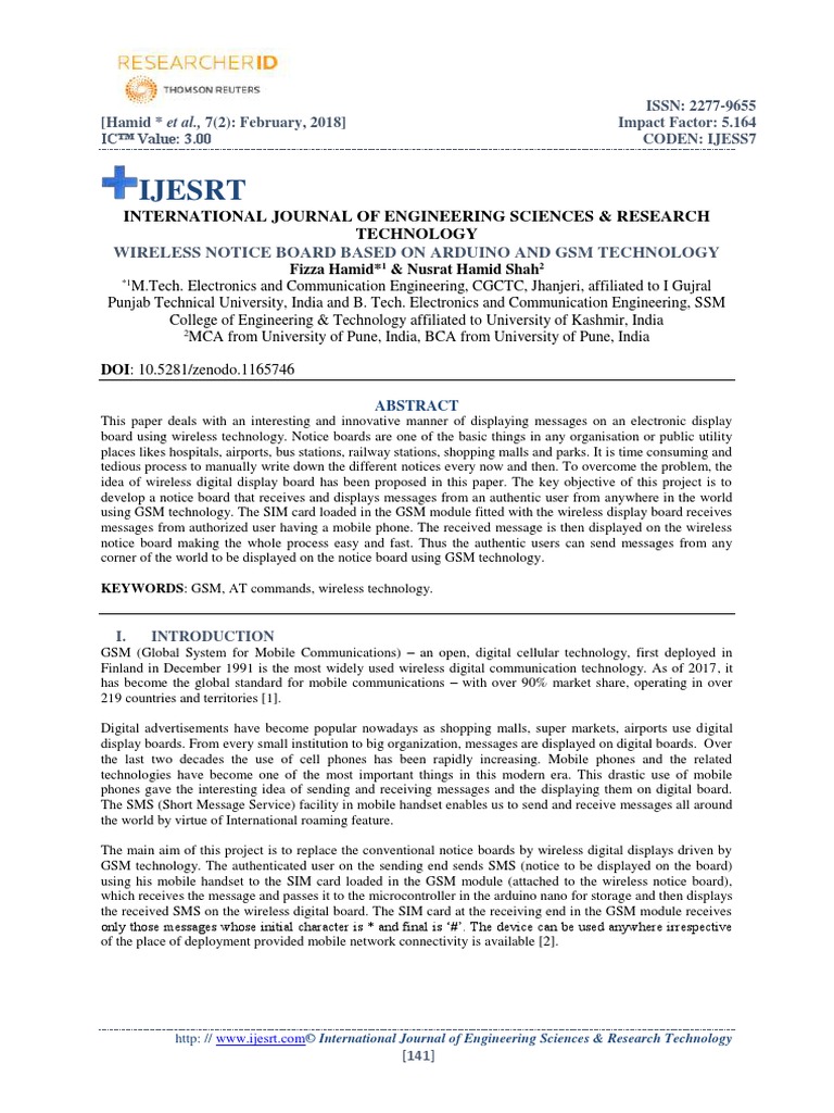 Wireless Notice Board Based On Arduino A | PDF | Mobile Phones | Gsm