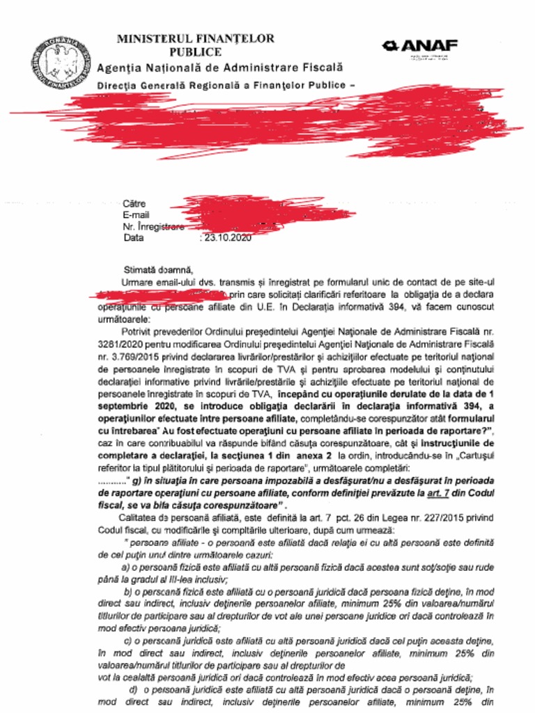 Raspuns ANAF Completare D394 | PDF