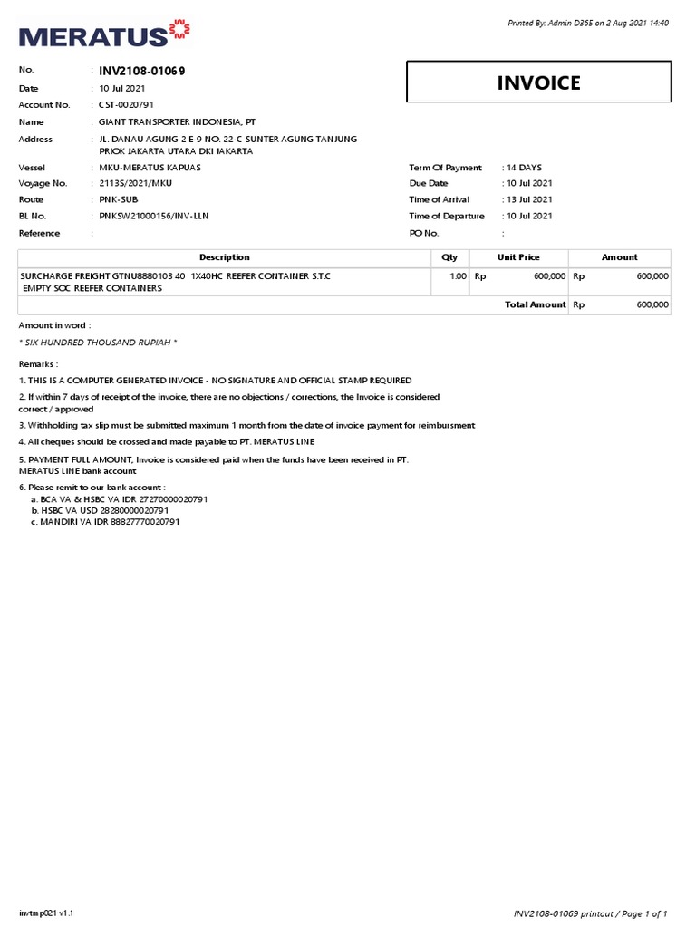 Invoice: Description Qty Unit Price Amount | PDF | Indonesian Rupiah ...