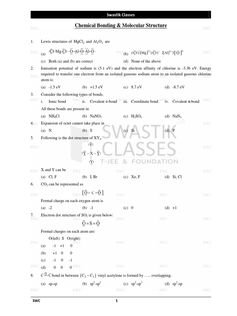 Chemical Bonding & Molecular Structure Tutorial - 1 | PDF | Chemical ...