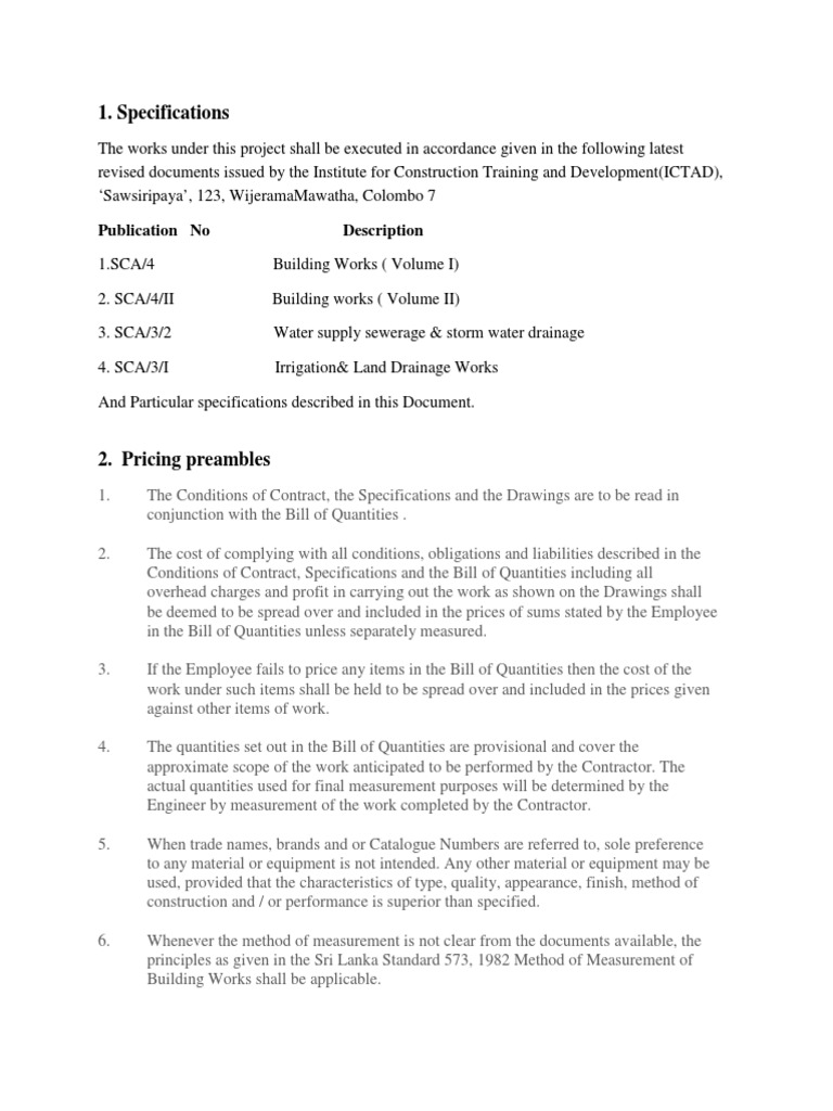 Pricing Preambles for Construction Works | PDF | Concrete ...