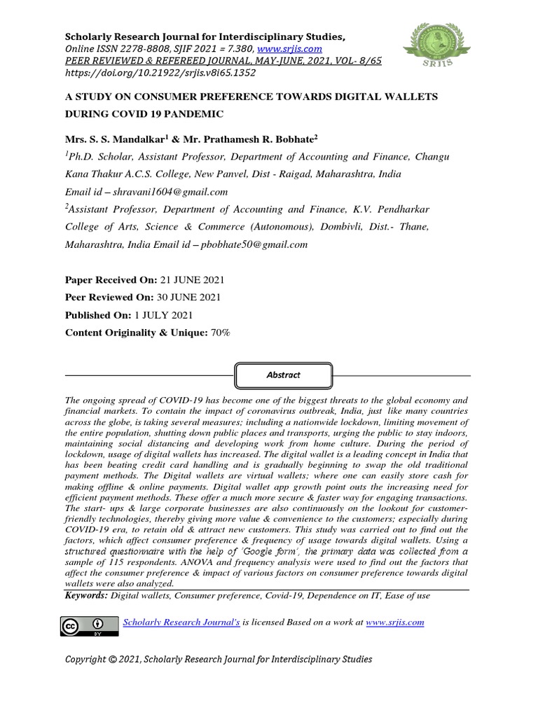 A Study On Consumer Preference Towards Digital Wallets During Covid 19 Pandemic | PDF