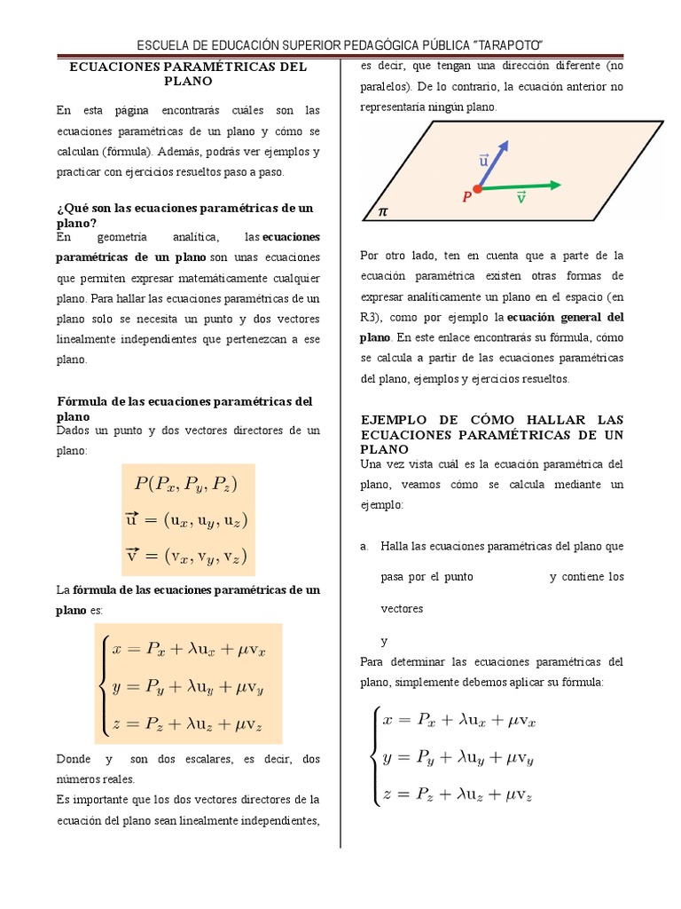 Ecuaciones Paramétricas del Plano | PDF | Geometria plana) | Ecuaciones