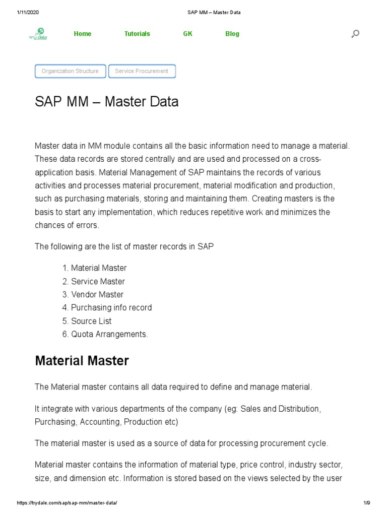 SAP MM - Master Data | PDF | Procurement | Supply Chain Management