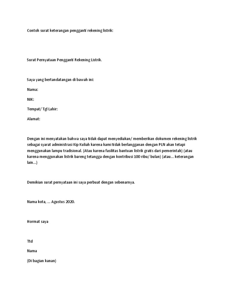 CTH Surat Ket Listrik | PDF | Hukum