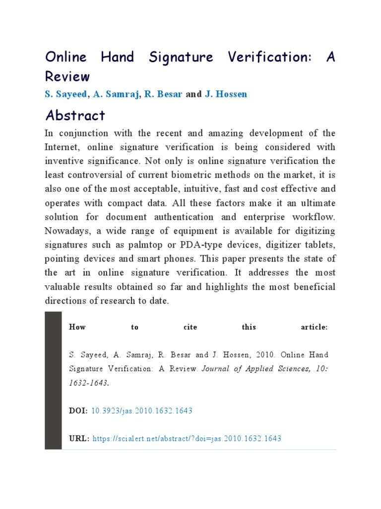 Online Hand Signature Verification | PDF | Signature | Authentication