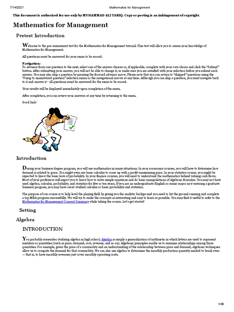 Mathematics For Management - Without Tests | PDF | Equations | Demand