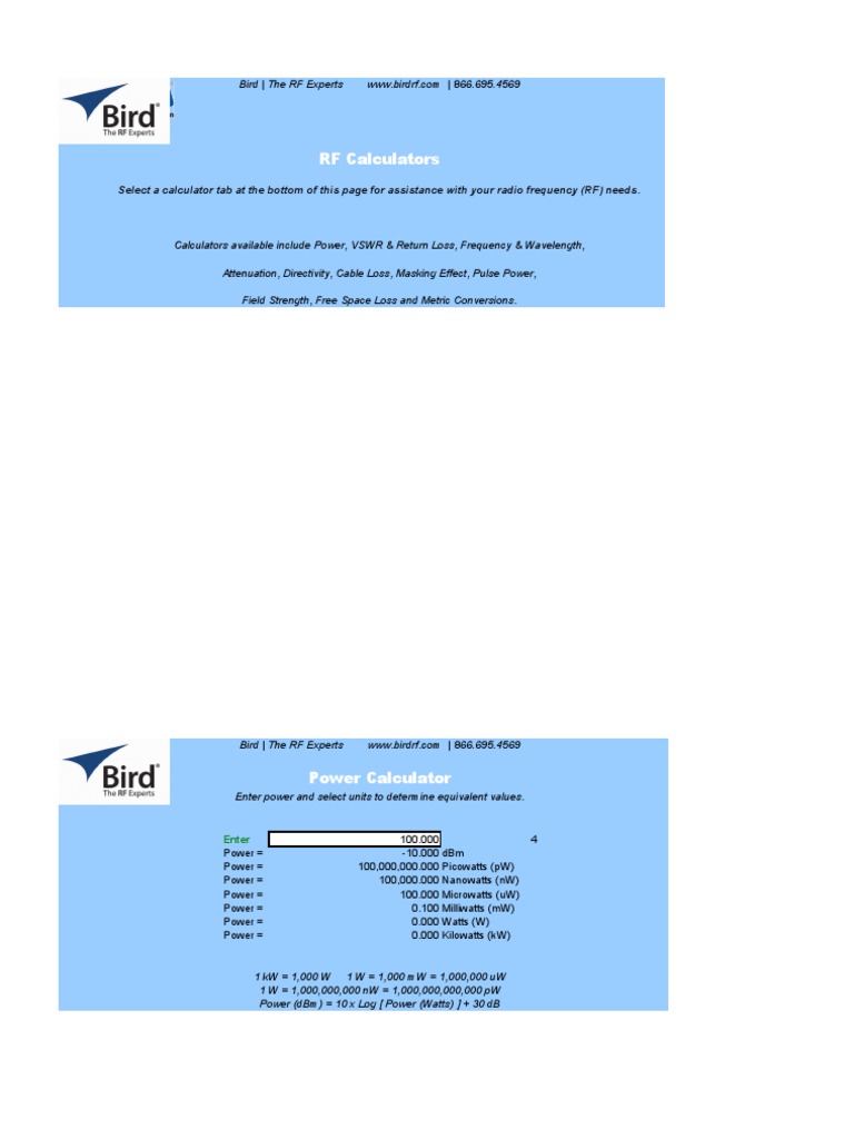 Rf Calculators Select A Calculator Tab At The Bottom Of This Page For