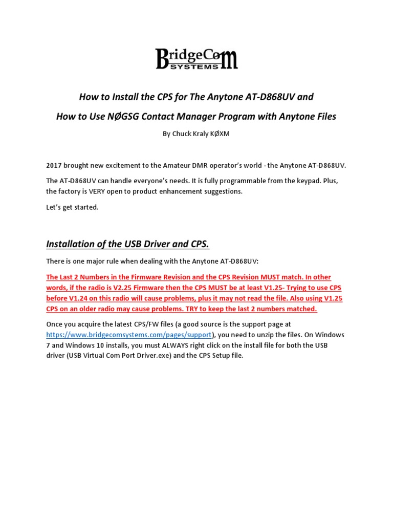 How To Install The CPS For The Anytone AT-D868UV and How To Use NØGSG Contact Manager Program ...