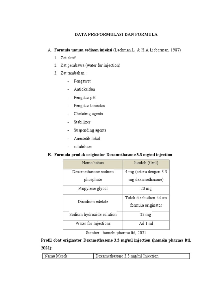 Data Preformulasi Dan Formula Dexa | PDF