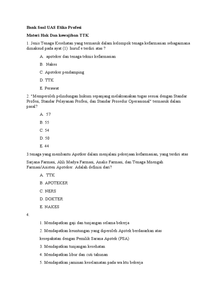 BANK SOAL UAS Etika Profesi | PDF