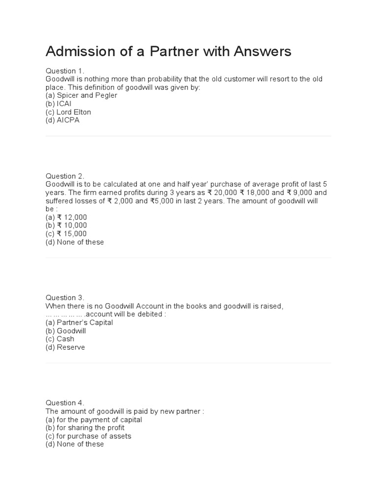 Admission of A Partner With Answers | PDF | Goodwill (Accounting ...