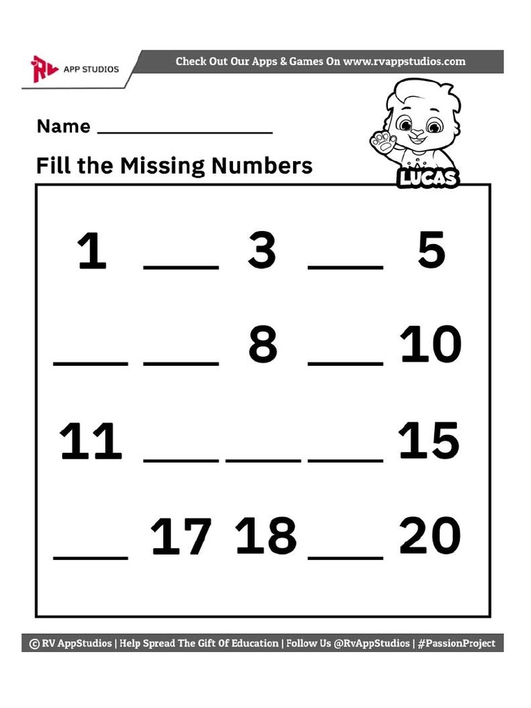 Free Printable Worksheets For Kids Missing Number Worksheets 1 20 ...