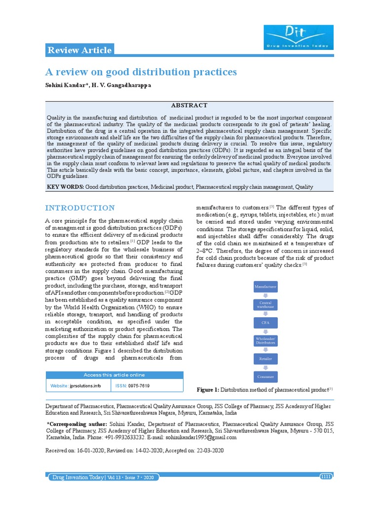 A Review On Good Distribution Practices | PDF | Prescription Drugs ...