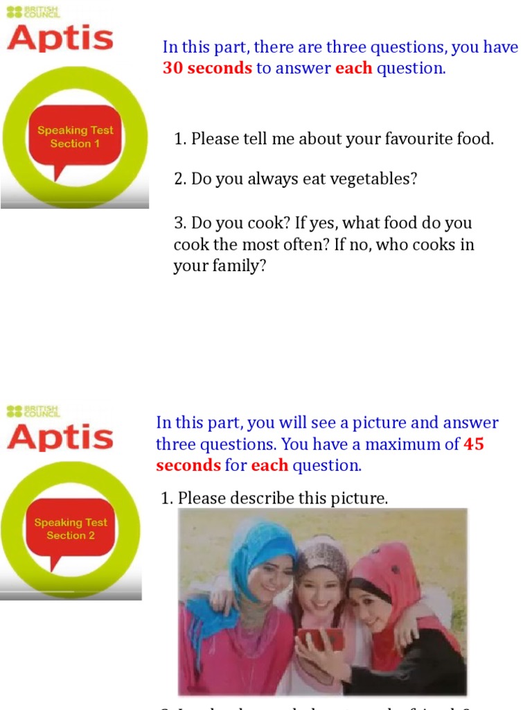 (EIC 6) Aptis Speaking Practice Test 1 | PDF