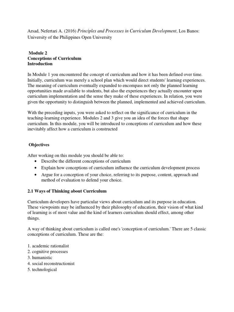 EDUC 103 Module 2 2T 2018 2019 | PDF | Curriculum | Learning
