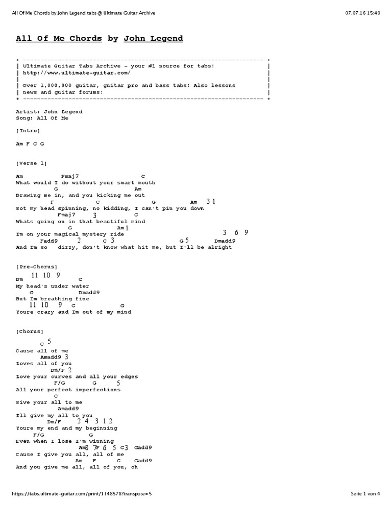 All of Me Chords by John Legend Tabs at Ultimate Guitar Archive Kopie ...