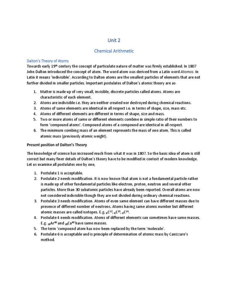 Unit 2: Chemical Arithmetic | Download Free PDF | Atoms | Chemical Elements