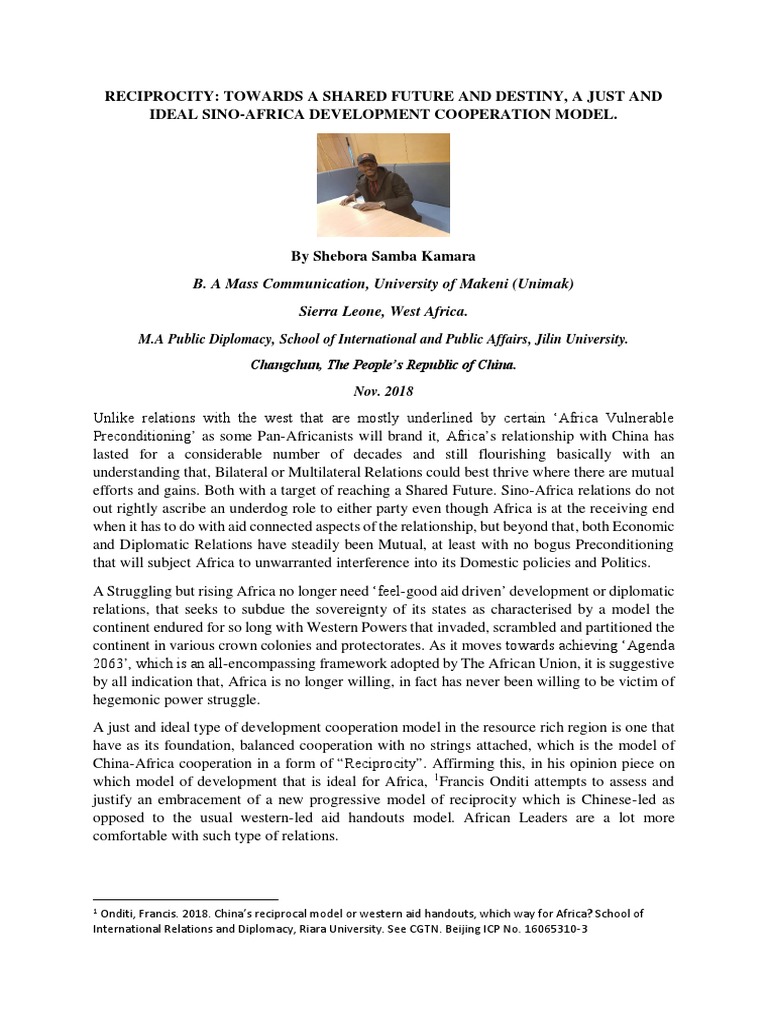 Reciprocity Sino-African Relations by Shebora Samba Kamara | PDF ...