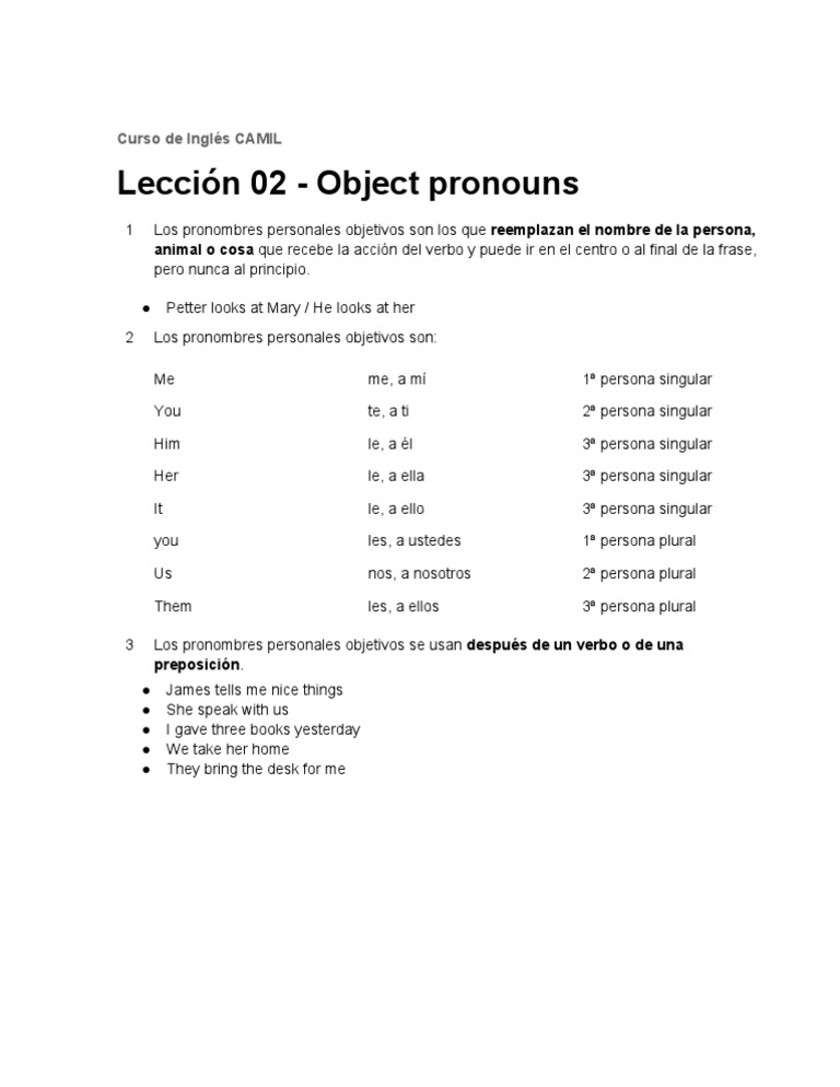 Lesson 02 - Object Pronouns | PDF | Sintaxis | Filología